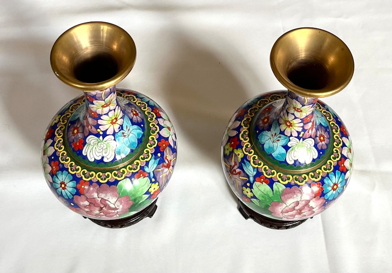 Large Pair of Mid-century Jingfa Cloisonné Vases and Stands - Etsy