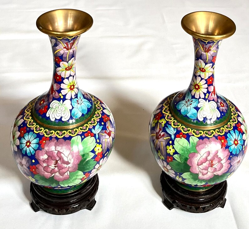 Large Pair of Mid-century Jingfa Cloisonné Vases and Stands - Etsy
