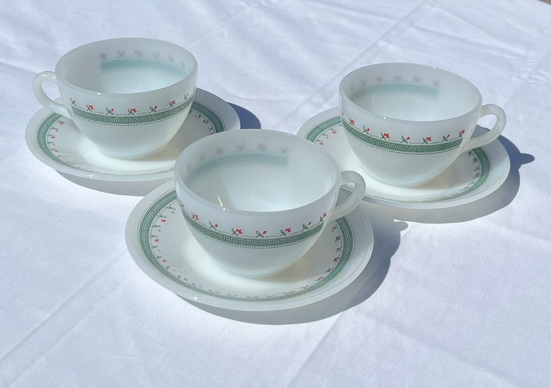 Vintage Termocrisa Mexican Milk Glass Teacups and Saucers - Etsy
