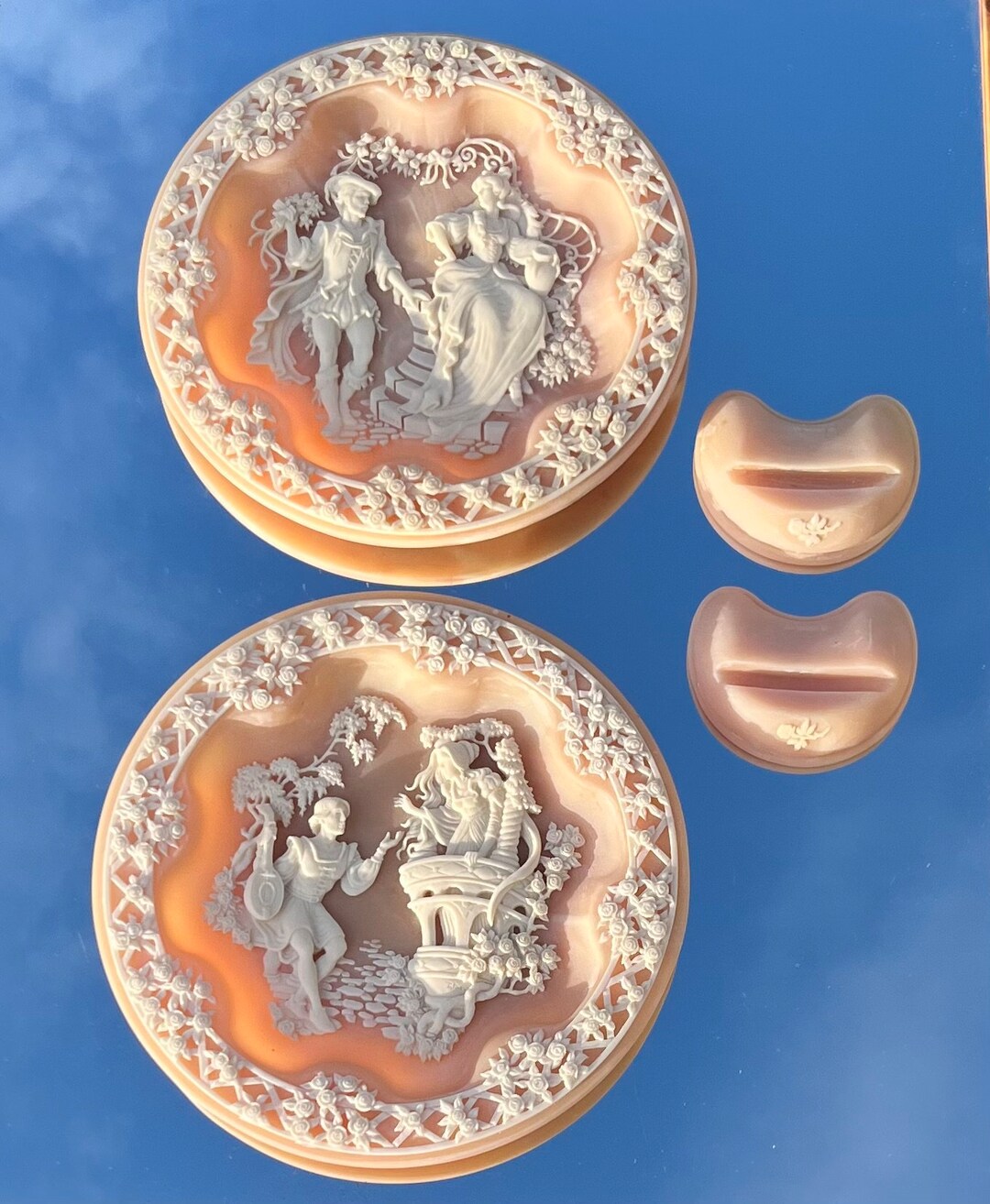 Vintage Pair of Incolay Carnelian Stone Plates Featuring Shakespearean ...