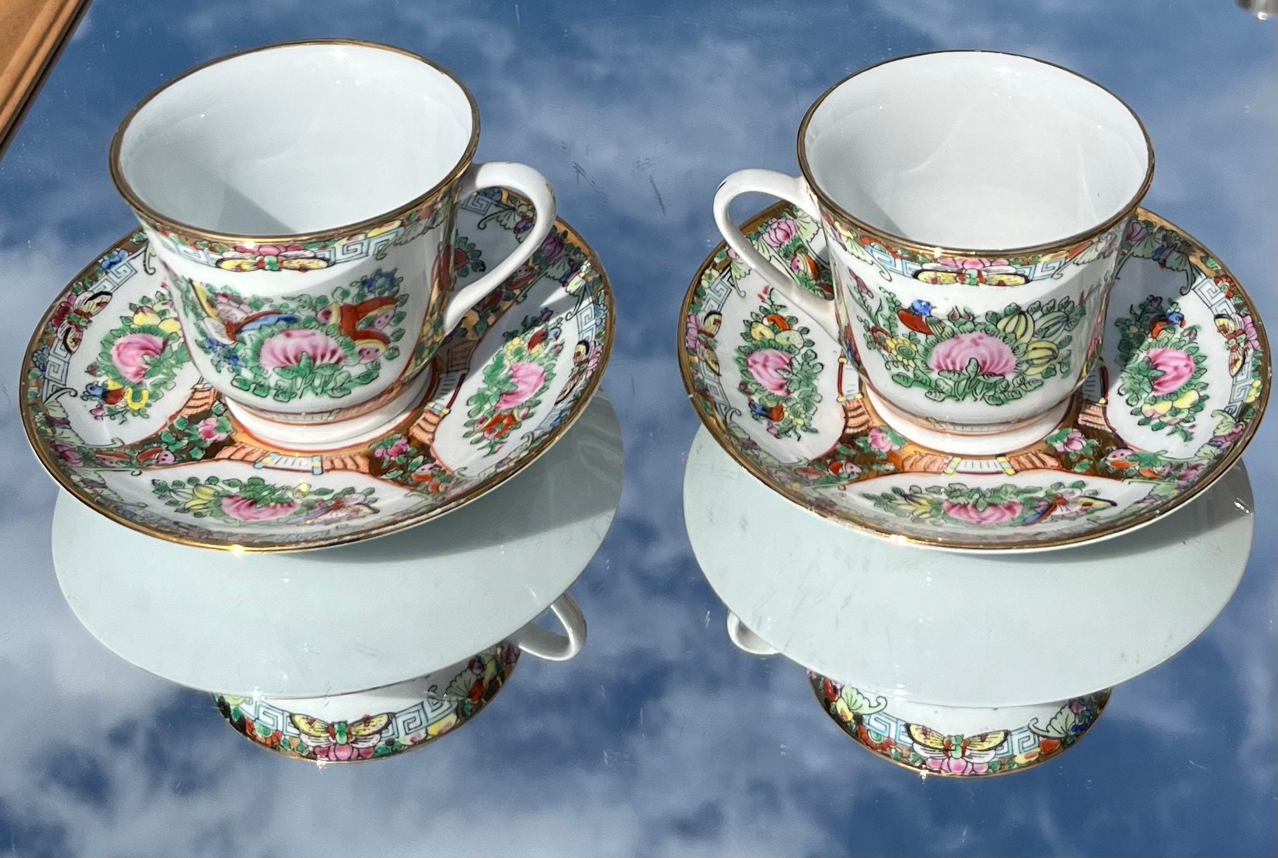 A Pair of Chinese Cups and Saucers in Famille Rose Pattern - Etsy