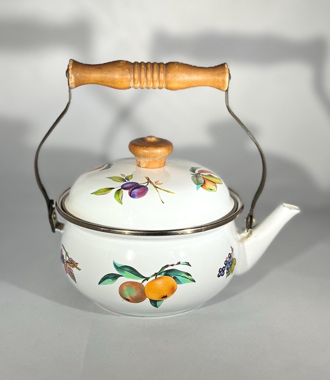 Vintage Enamel Ware Tea Kettle in Evesham Design - Etsy