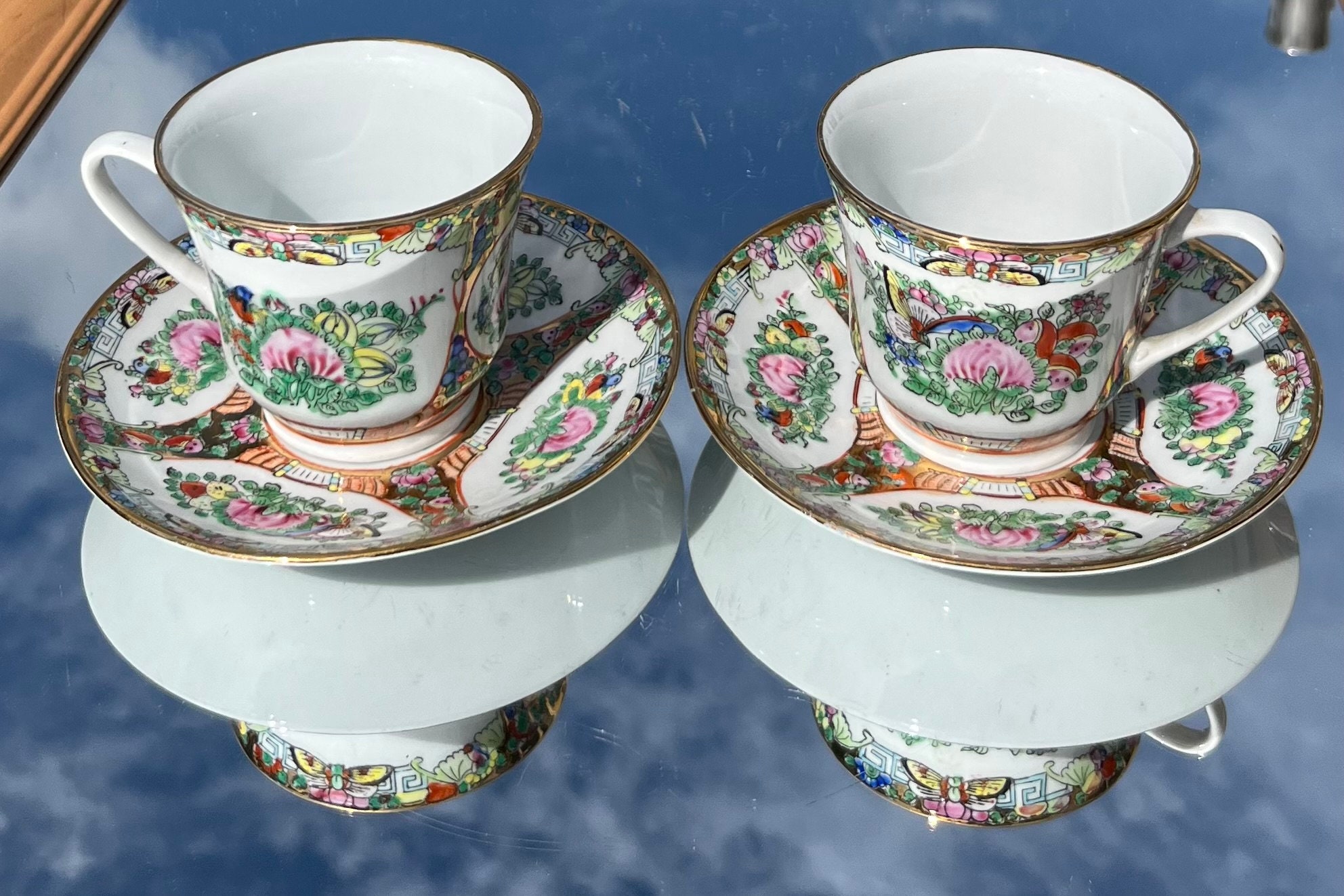 A Pair of Chinese Cups and Saucers in Famille Rose Pattern - Etsy