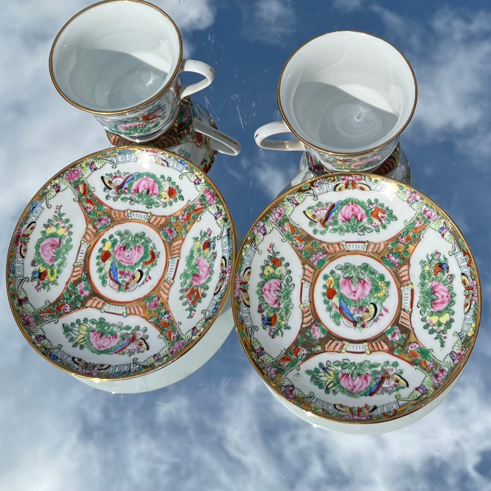 A Pair of Chinese Cups and Saucers in Famille Rose Pattern - Etsy