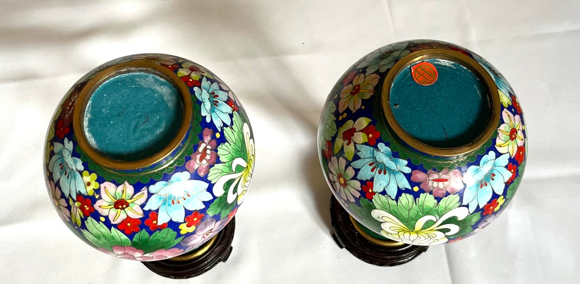 Large Pair of Mid-century Jingfa Cloisonné Vases and Stands - Etsy