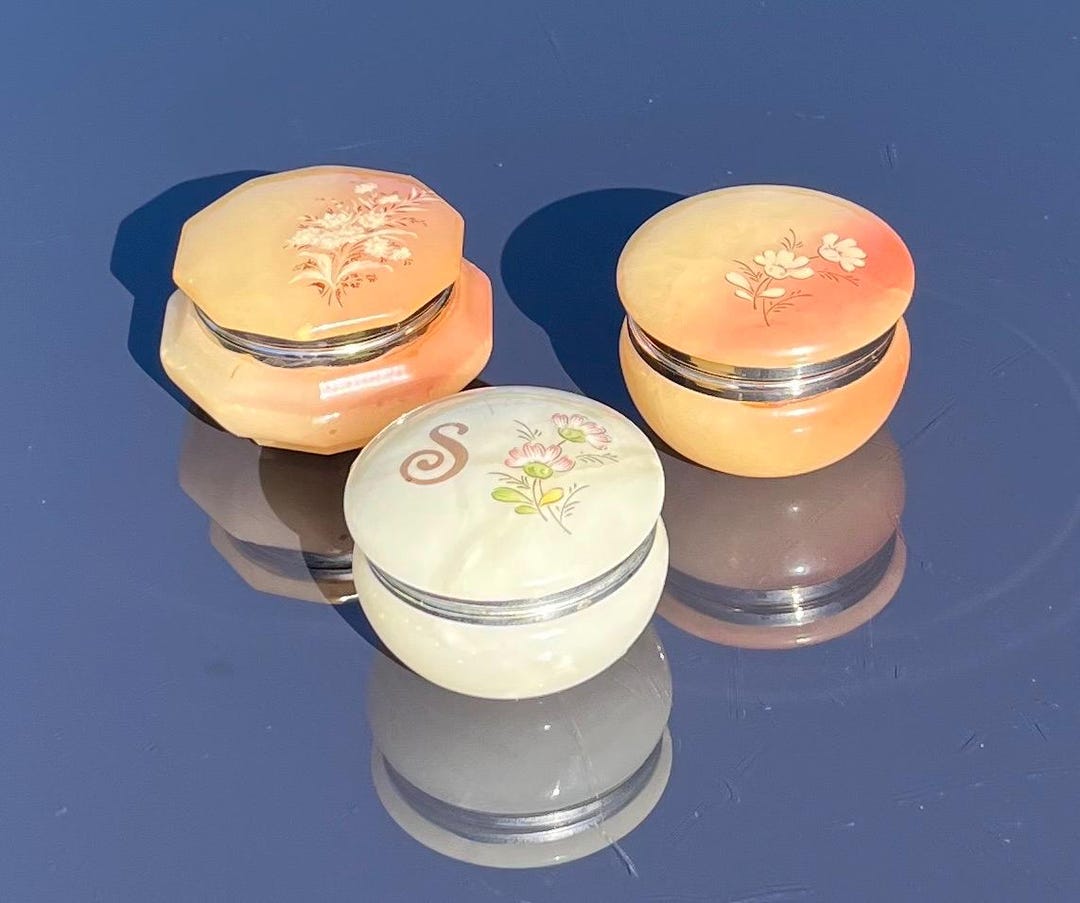 Three Vintage Italian Alabaster Trinket Pots With Floral Designs - Etsy