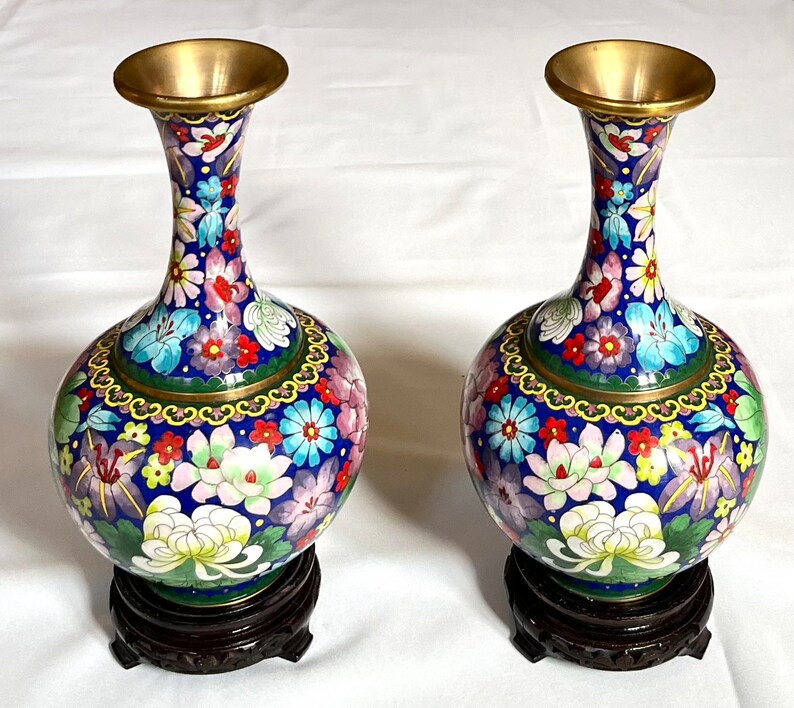 Large Pair of Mid-century Jingfa Cloisonné Vases and Stands - Etsy