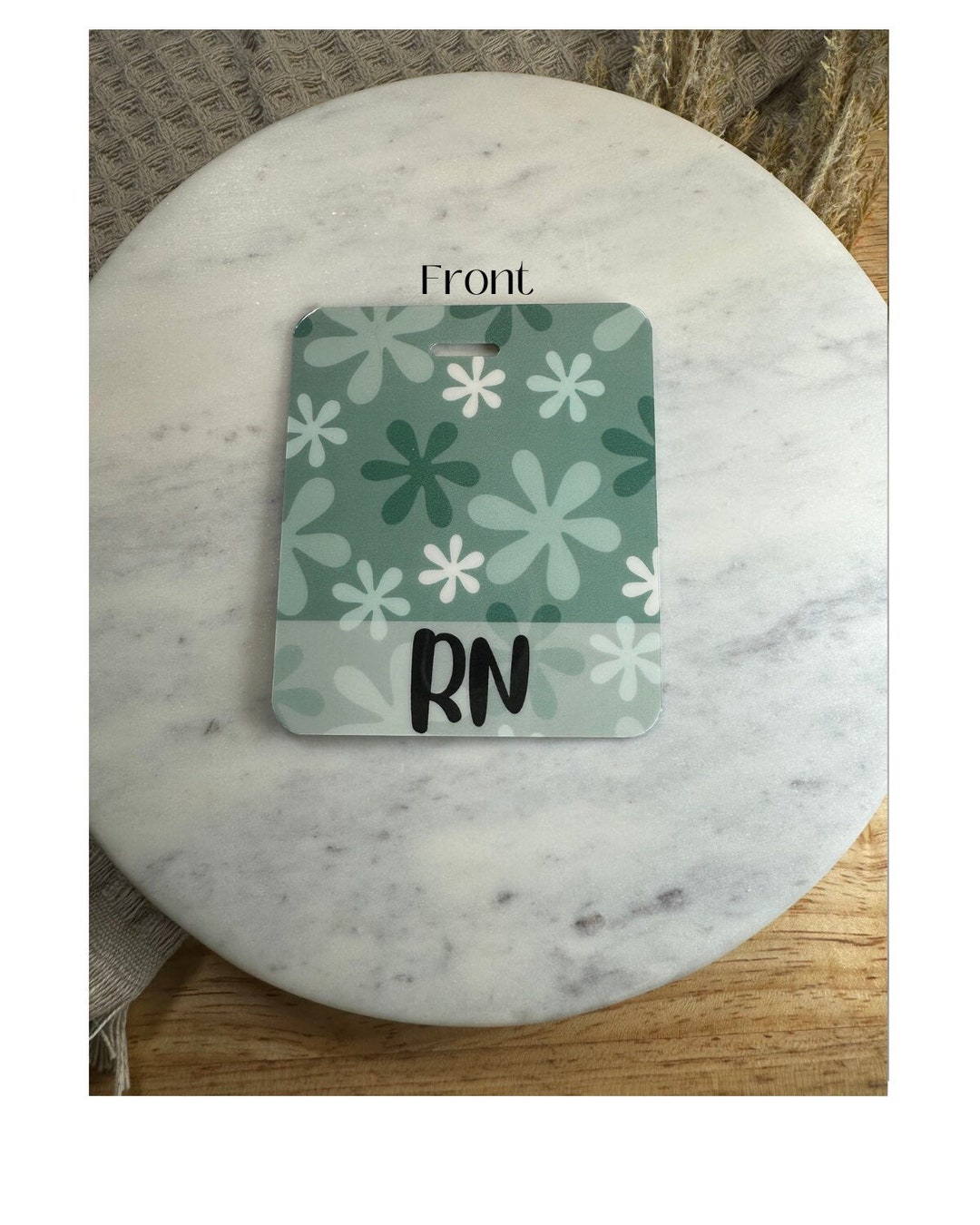 Custom Lightweight Sage Abstract Flowers Badge Buddy | ID Badge ...