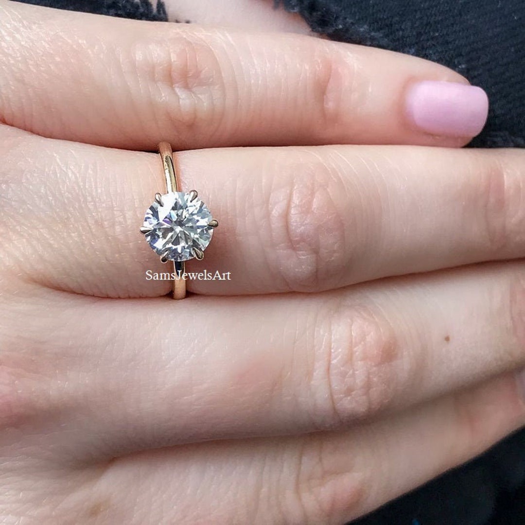 1.5CT Round Diamond Engagement Ring for Women in White Gold / IGI Certified Lab Grown Diamond ...