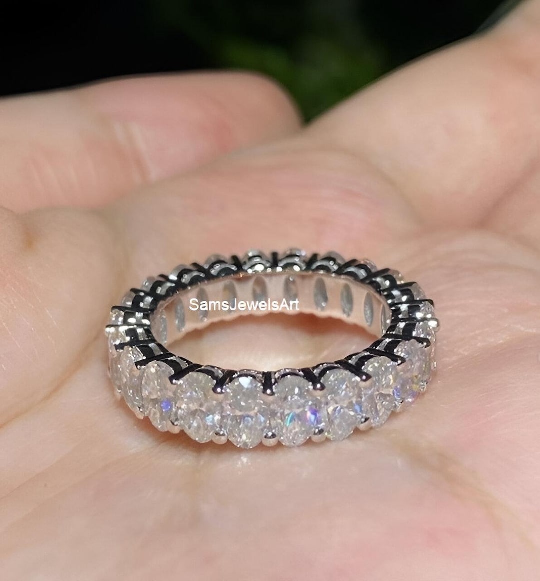5X3 MM Oval Cut Moissanite Wedding Band / Full Eternity Classical Band ...