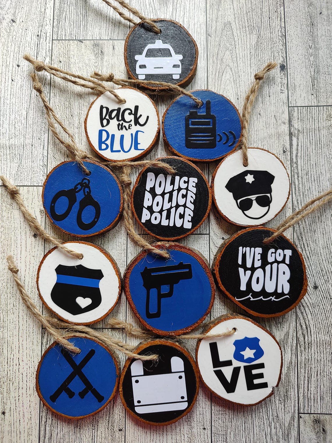 12 Piece Hand Painted Mini Wood Slice Police Law Enforcement Deputy ...