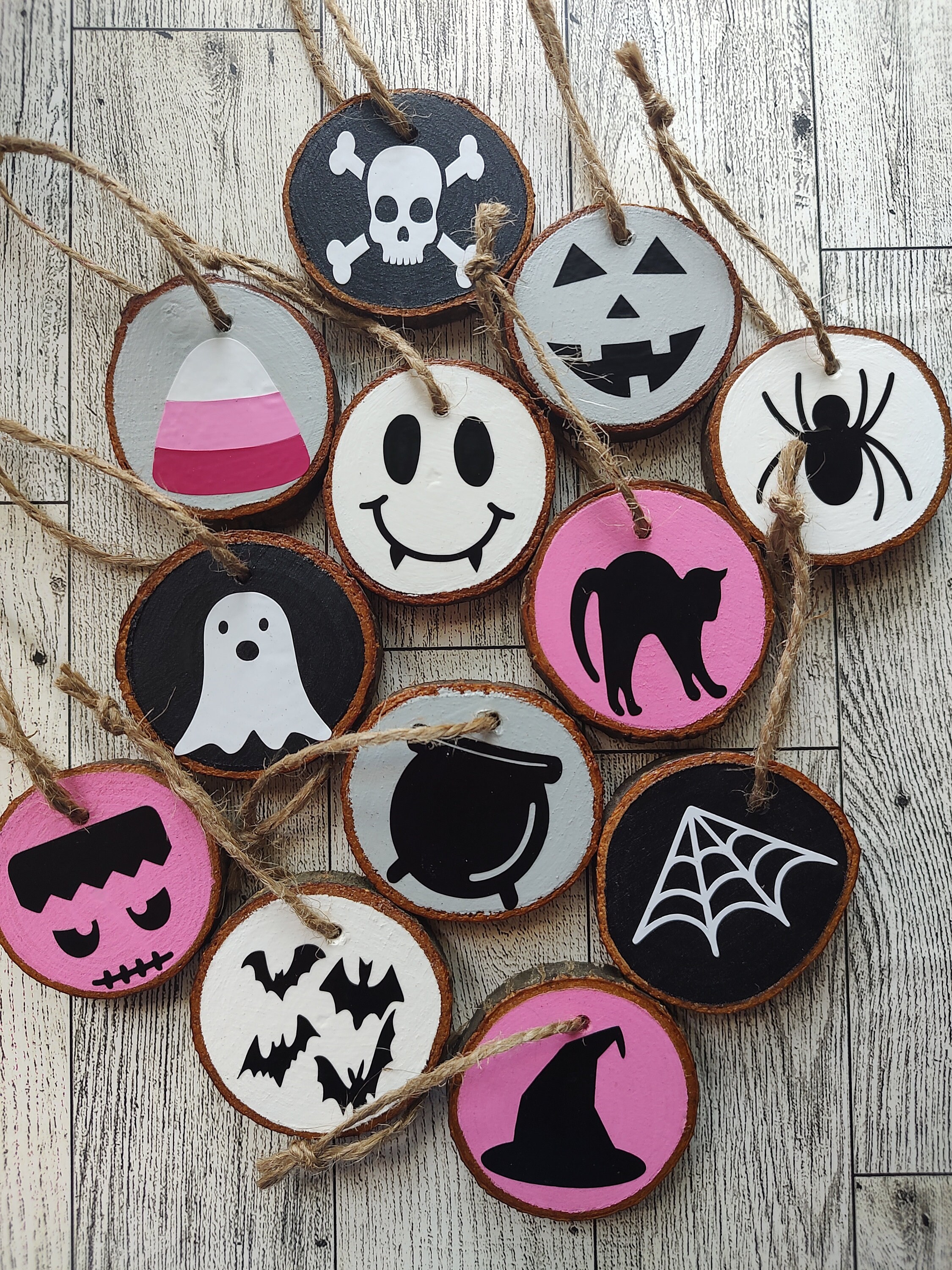 12 Piece Hand Painted Mini Wood Slice Girly Pink Black Gray White ...