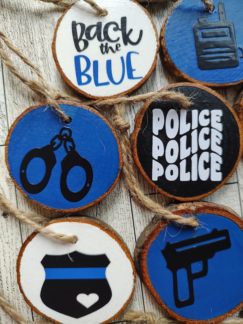 12 Piece Hand Painted Mini Wood Slice Police Law Enforcement Deputy ...