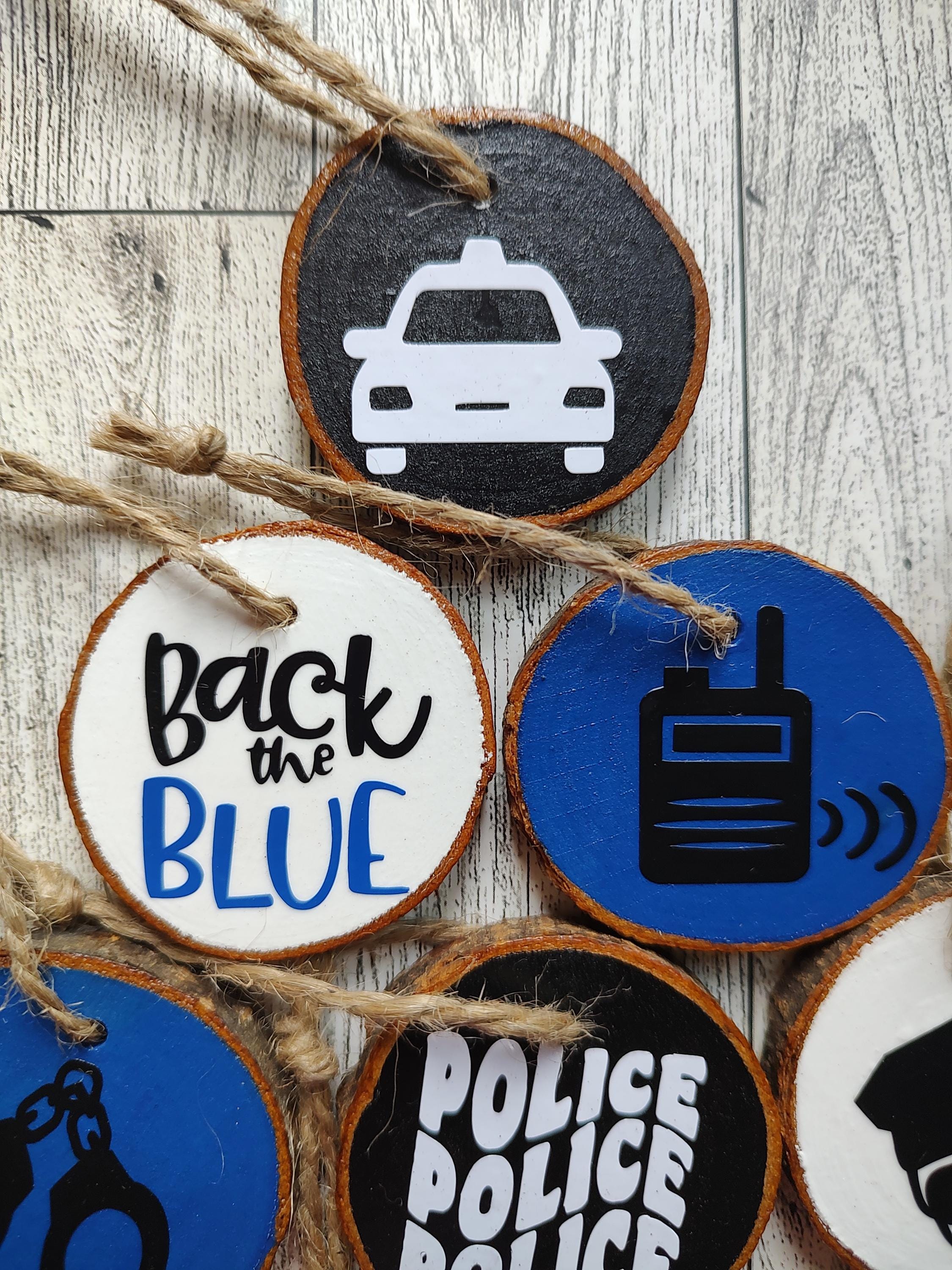 12 Piece Hand Painted Mini Wood Slice Police Law Enforcement Deputy ...