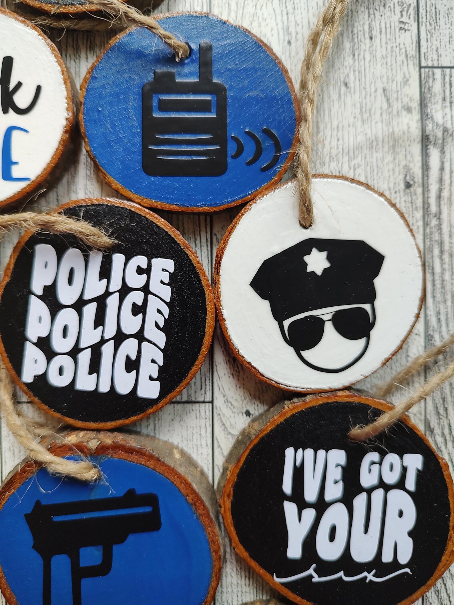 12 Piece Hand Painted Mini Wood Slice Police Law Enforcement Deputy ...