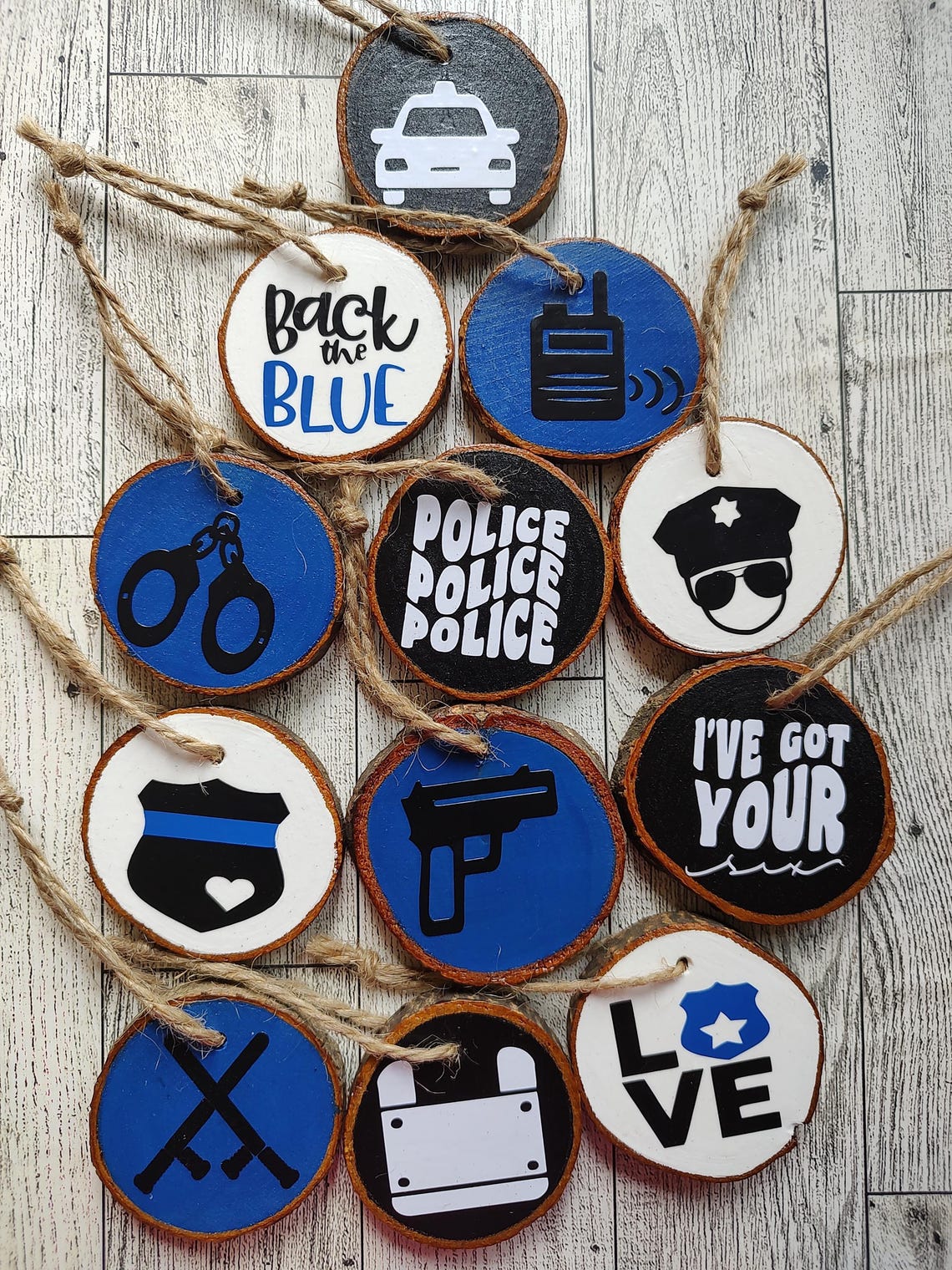 12 Piece Hand Painted Mini Wood Slice Police Law Enforcement Deputy ...