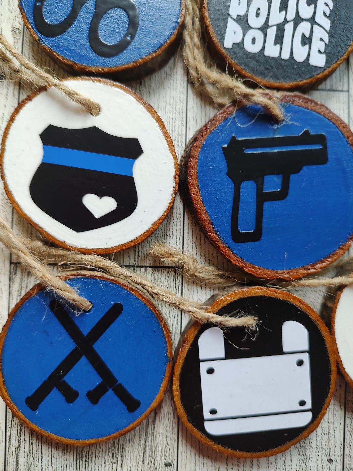 12 Piece Hand Painted Mini Wood Slice Police Law Enforcement Deputy ...