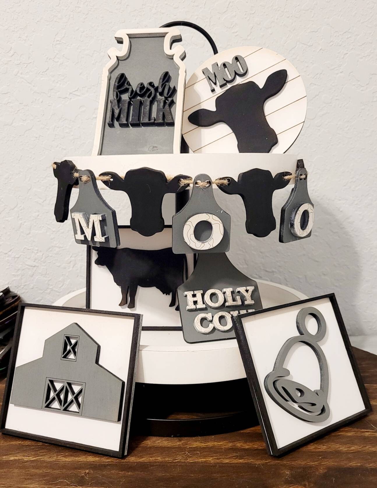 Cow Tier Tray Set Black and White and Gray Bell Barn - Etsy