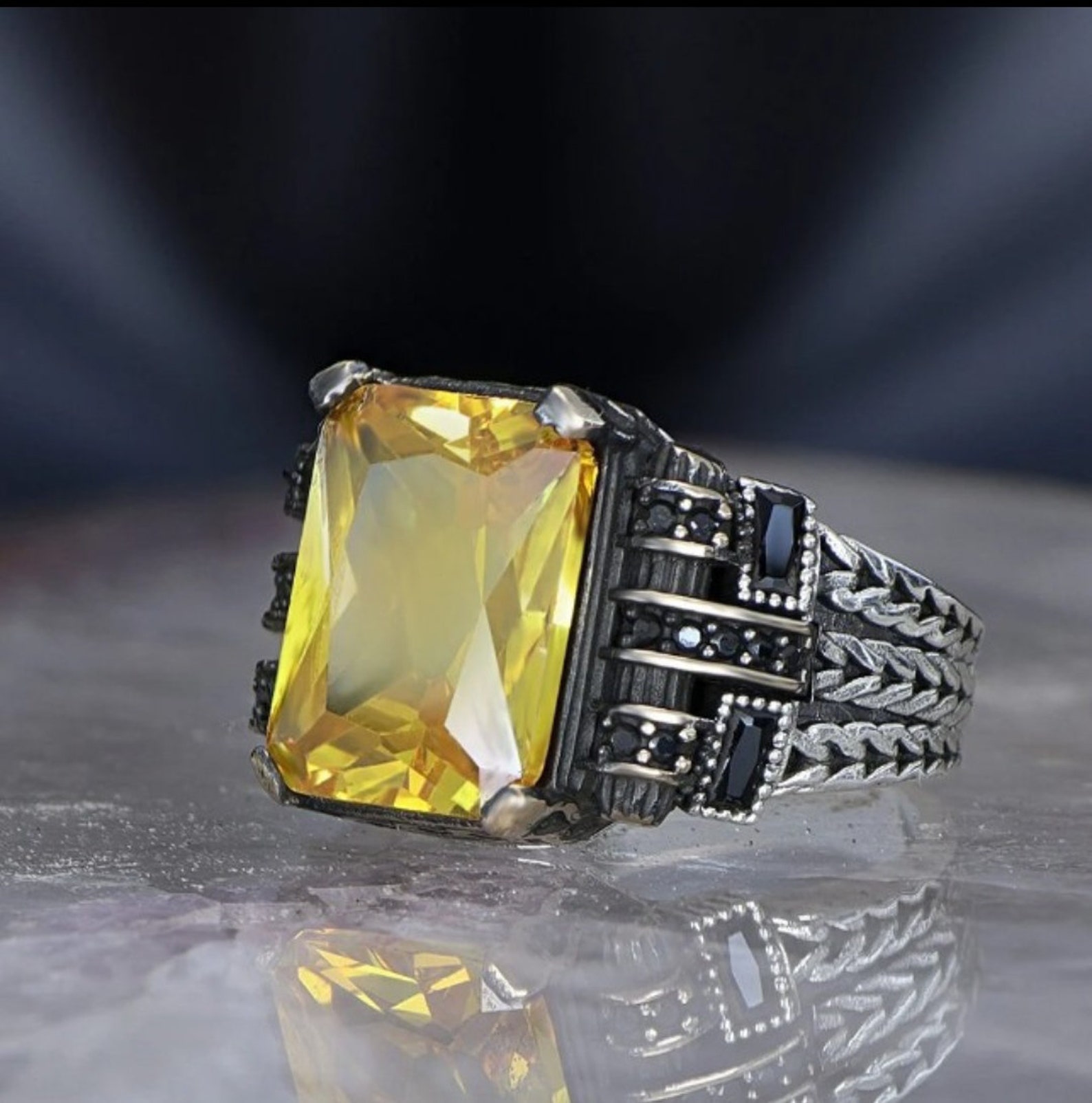 Citrine Stone 925 Sterling Silver Men's Ring, Handmade Sultan Style ...