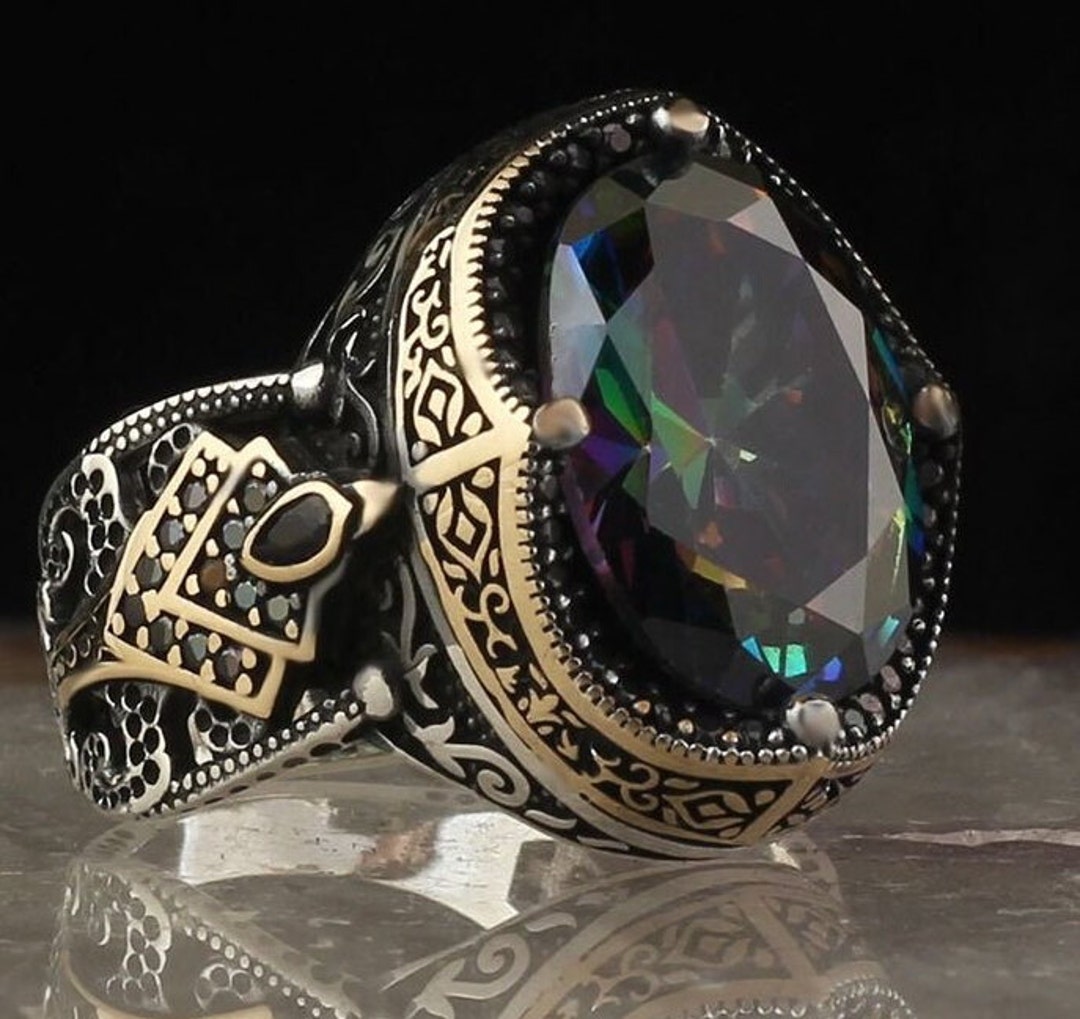 Mystic Topaz Ring Silver Men's Ring Handmade Turkish - Etsy