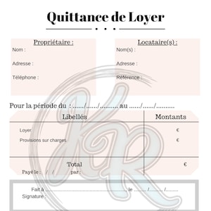 Quittance de loyer PDF à compléter - téléchargement instantané - Etsy ...