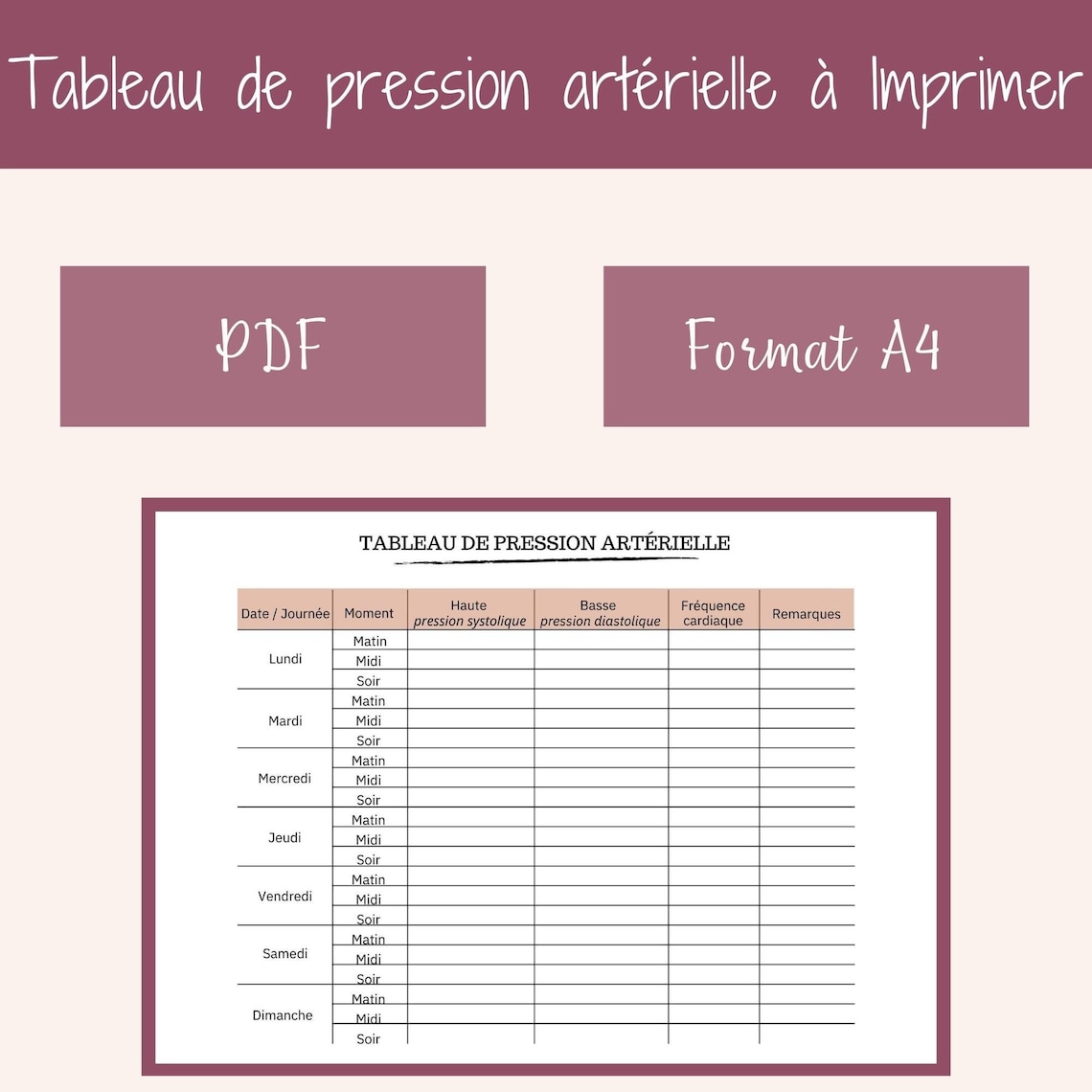 Tableau suivi de pression artérielle tableau feuille de - Etsy France