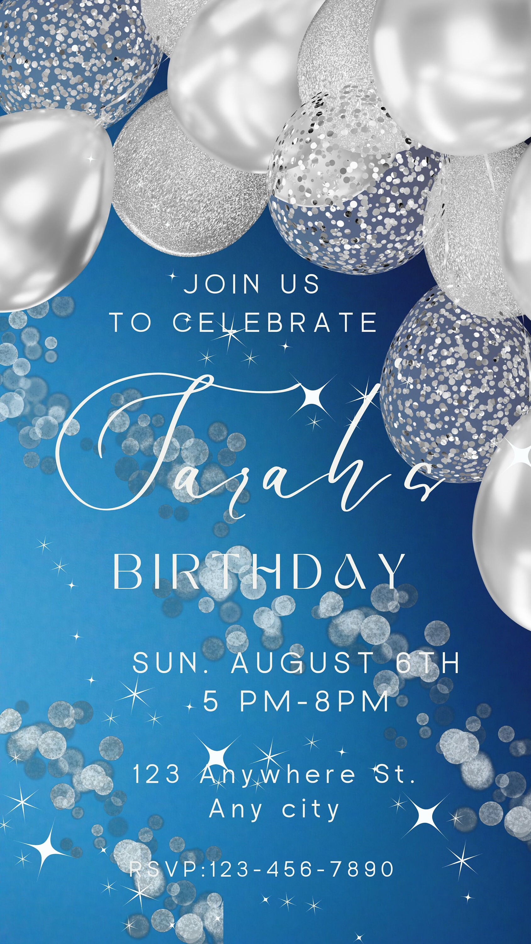 Light Blue Silver Balloons Birthday Invitation Electronic - Etsy