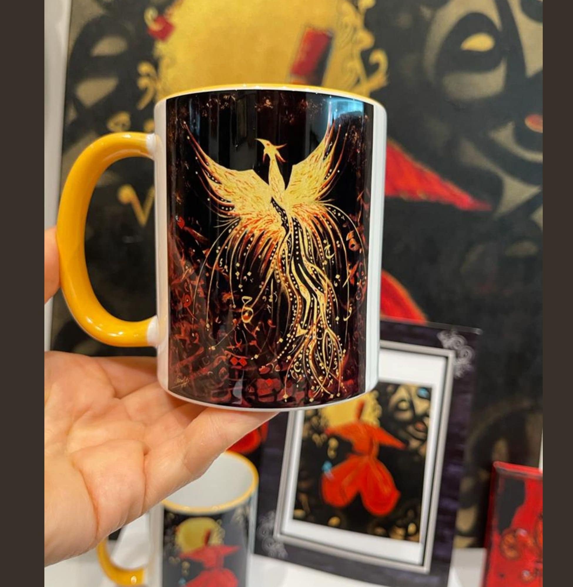 Greek Mythology Phoenix Bird Folk Art Painting Arabic Calligraphy ...