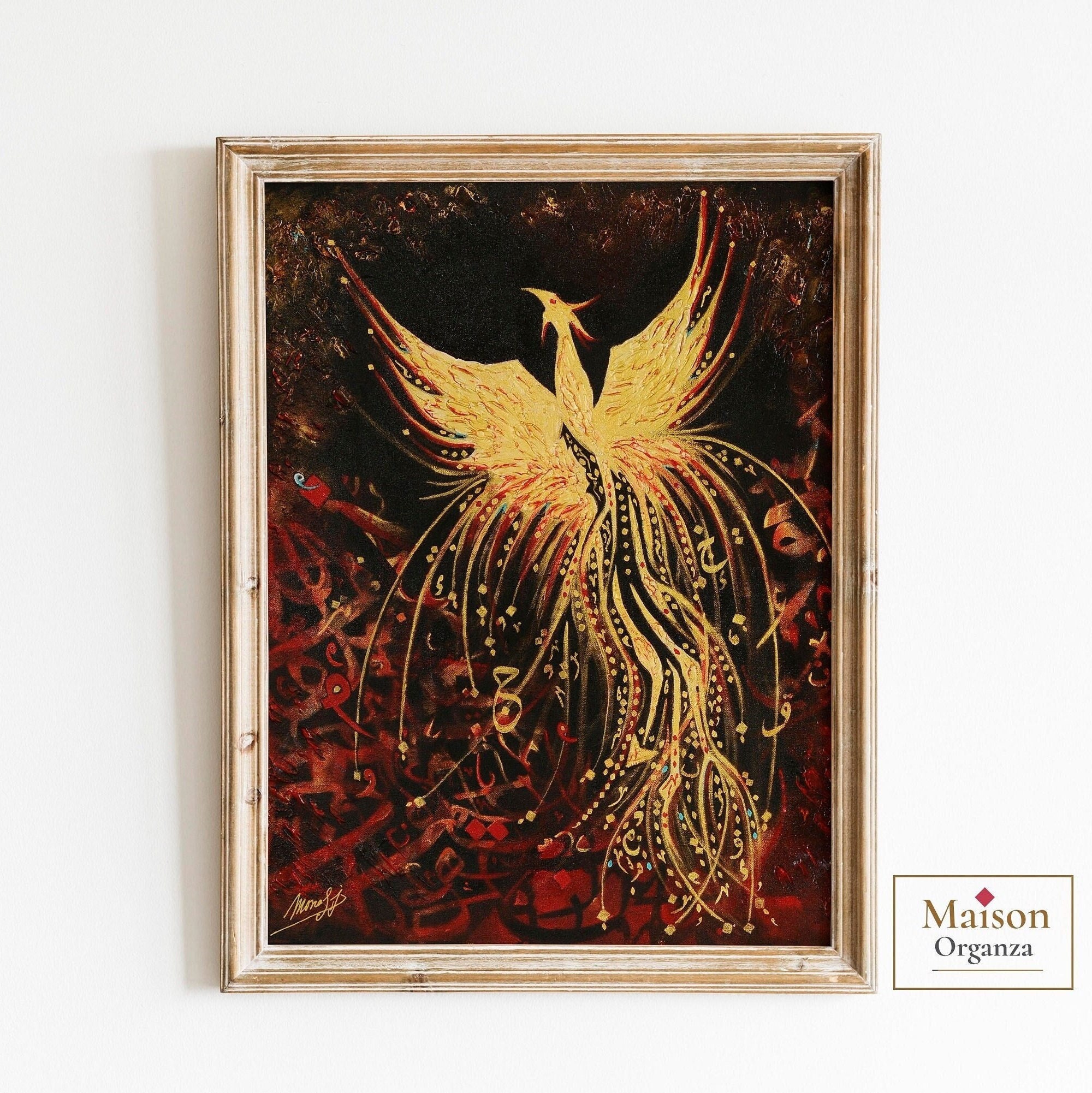 Greek Mythology Phoenix Bird, Folk Art Painting Arabic Calligraphy ...