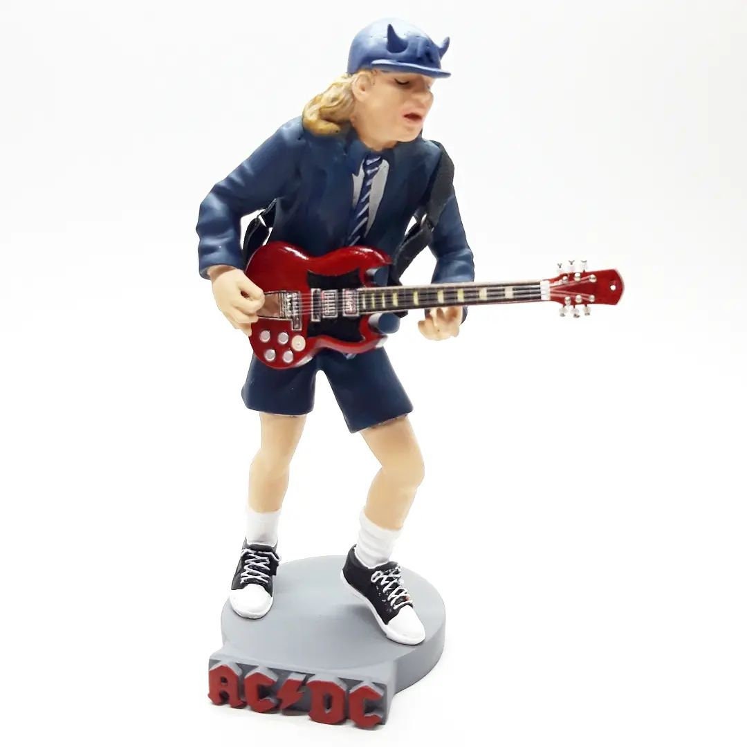 ANGUS YOUNG ADCD Action Figure Statue With Miniature Guitars Free Stand ...