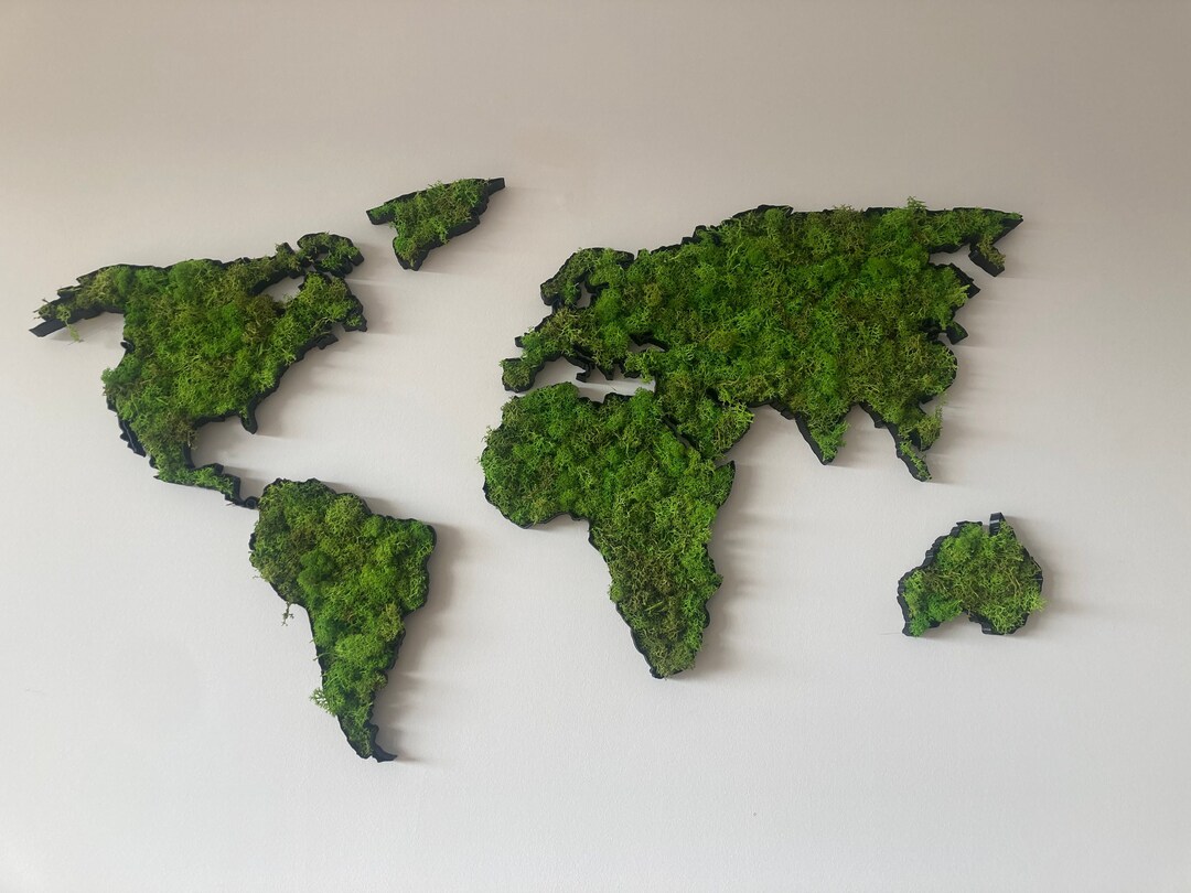 World Map With Lichen or Moss World Map With Reindeer Moss on - Etsy