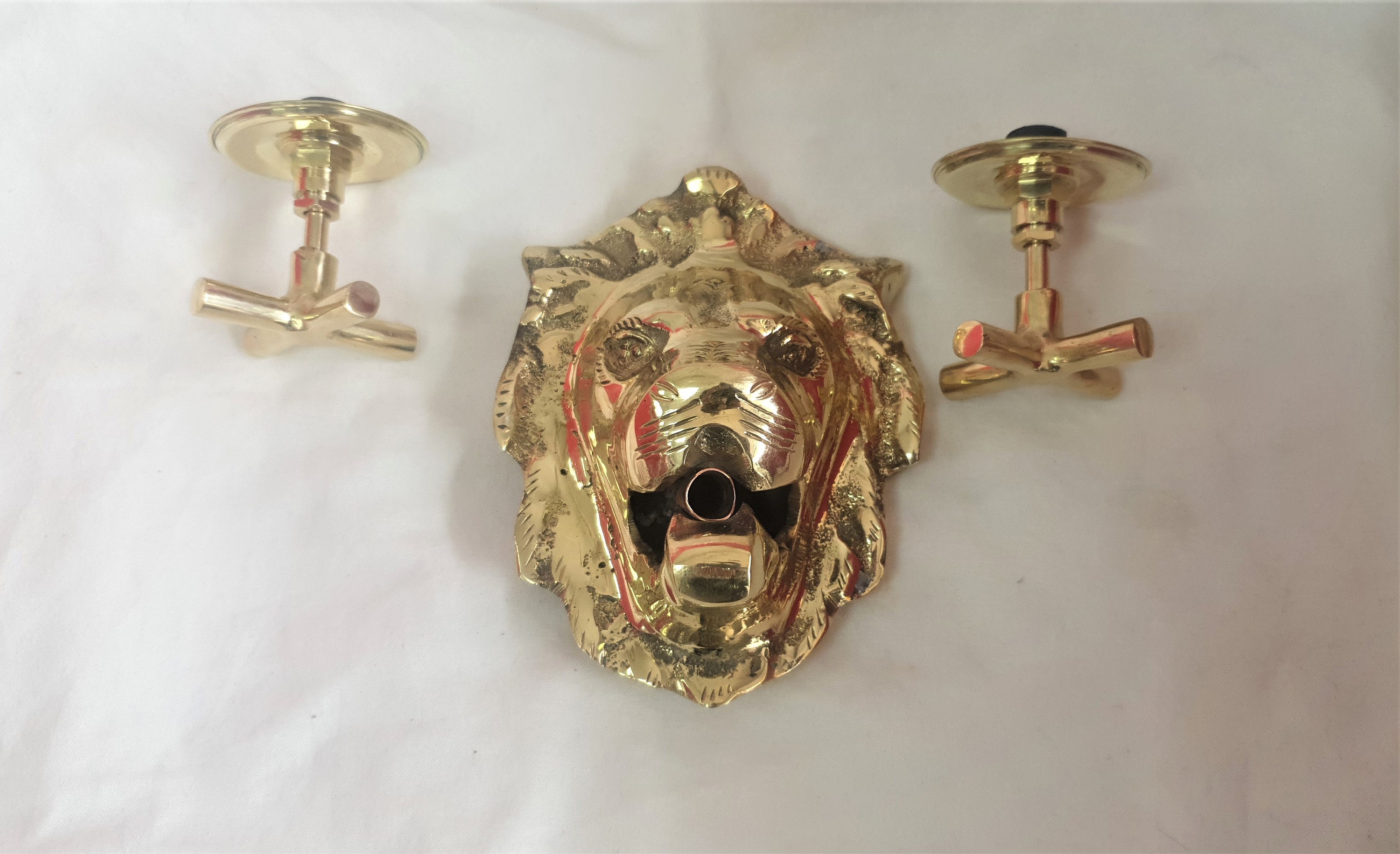Brass Unlacquered Lion Wall Mount Faucet With VALVE Bathroom Lion Head ...