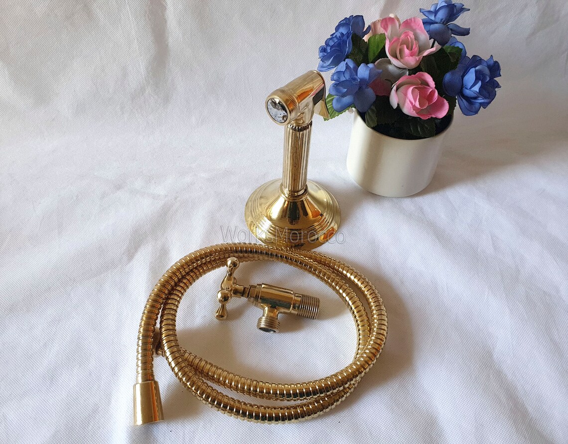 Unlacquered Brass Side Sprayer Kitchen Faucet - Kitchen Brass Hand ...
