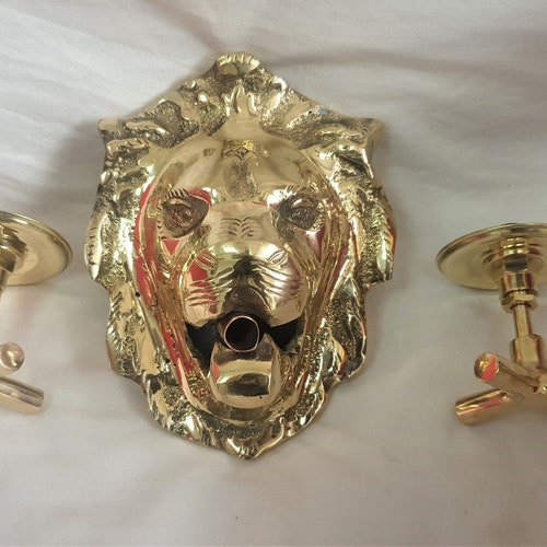 Brass Unlacquered Lion Wall Mount Faucet Bathroom Lion Head - Etsy