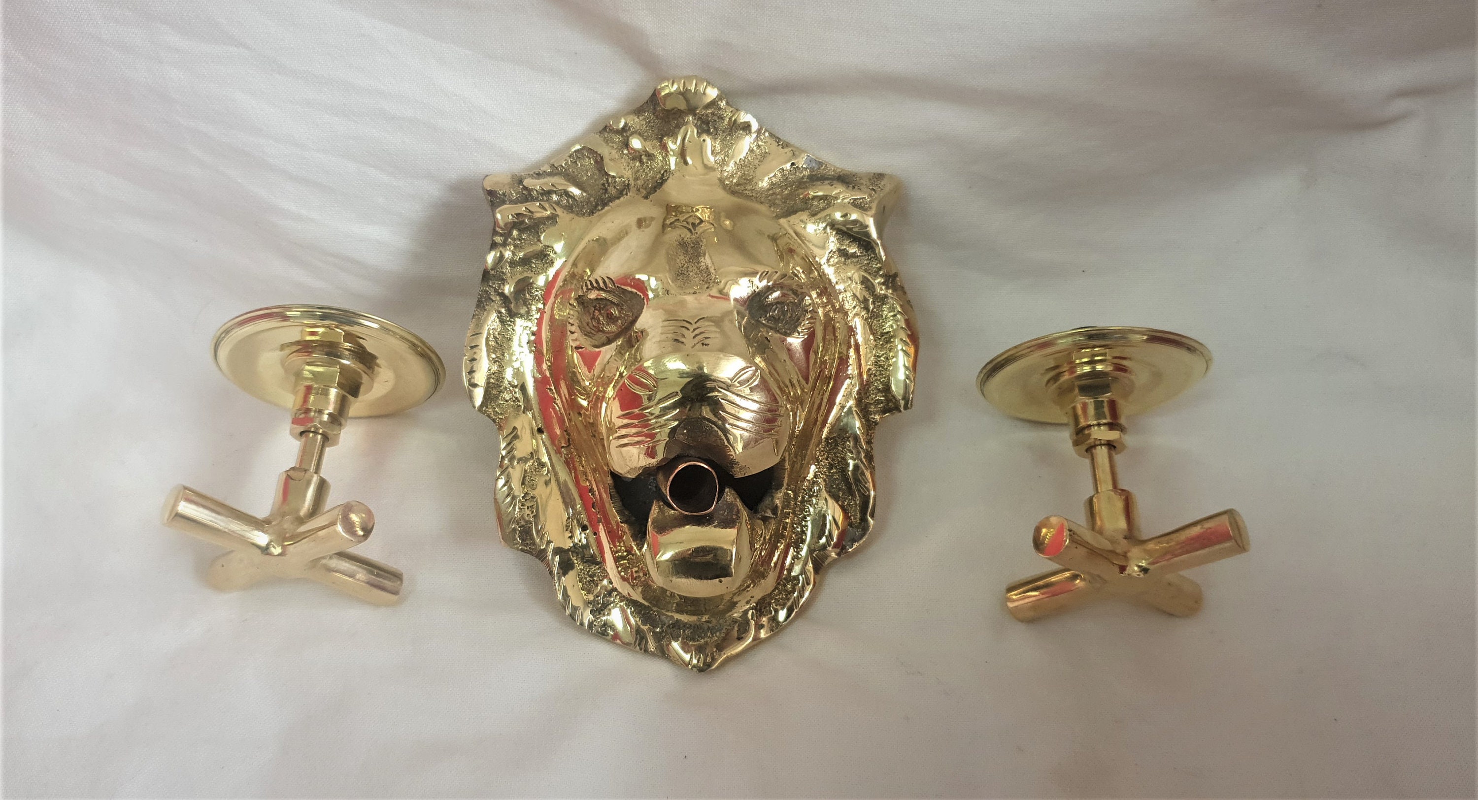 Brass Unlacquered Lion Wall Mount Faucet With VALVE Bathroom Lion Head ...