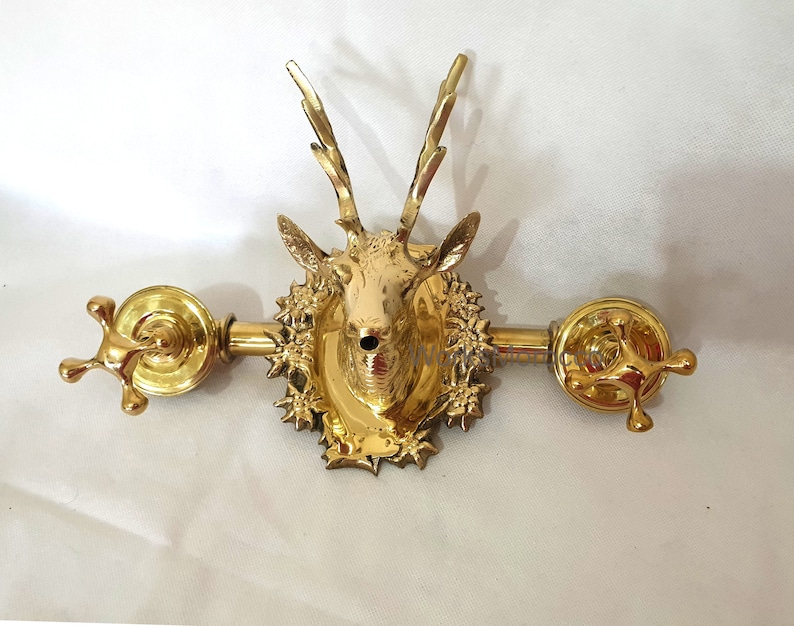Unlacquered the Deer Wall Mount Faucet With Valve - Moroccan Brass Head ...