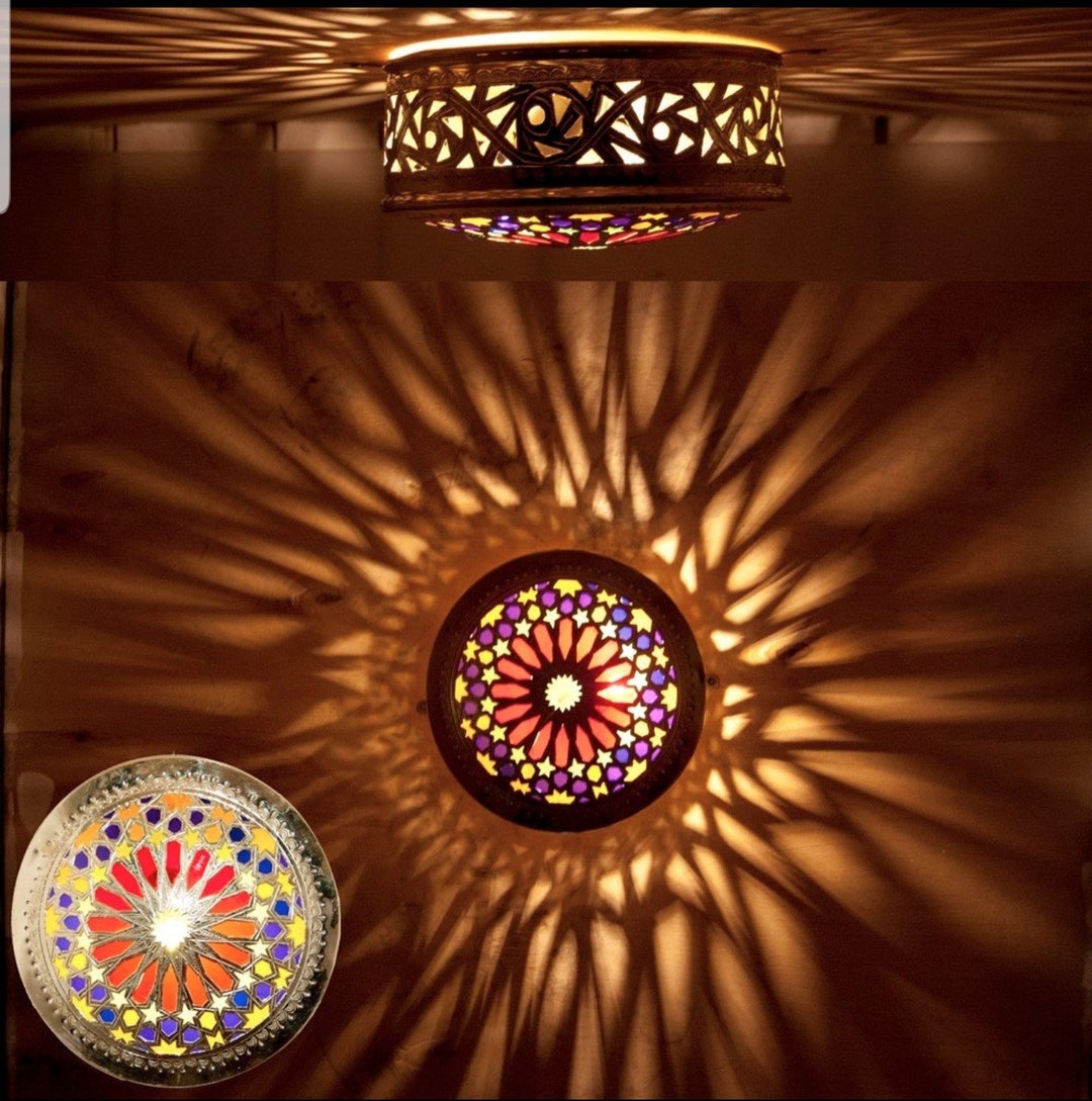 Brass Moroccan Mosaic Glass Wall Sconce Light Lamp, Light Flush Light ...
