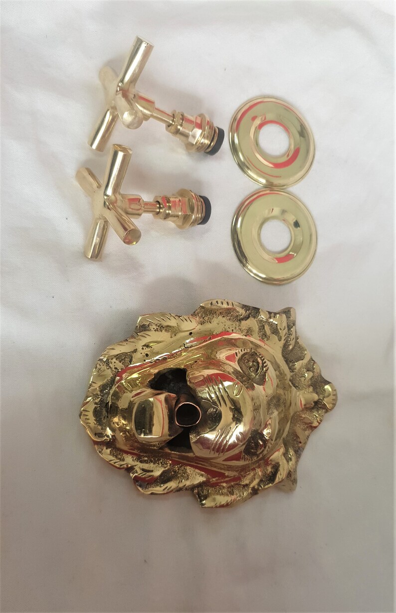 Brass Unlacquered Lion Wall Mount Faucet With VALVE Bathroom Lion Head ...