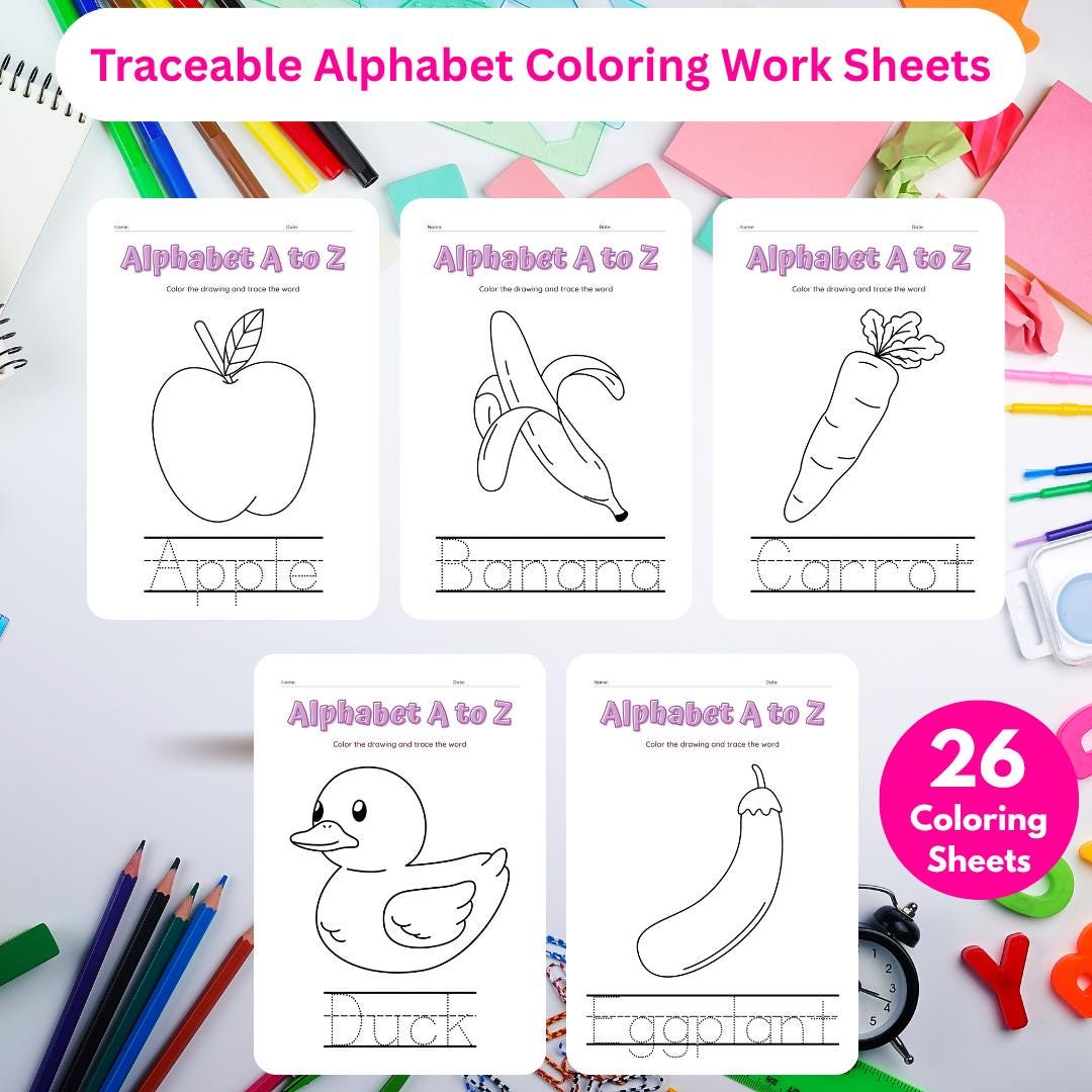 Traceable Alphabet Coloring Pages | A-Z Printable Handwriting ...