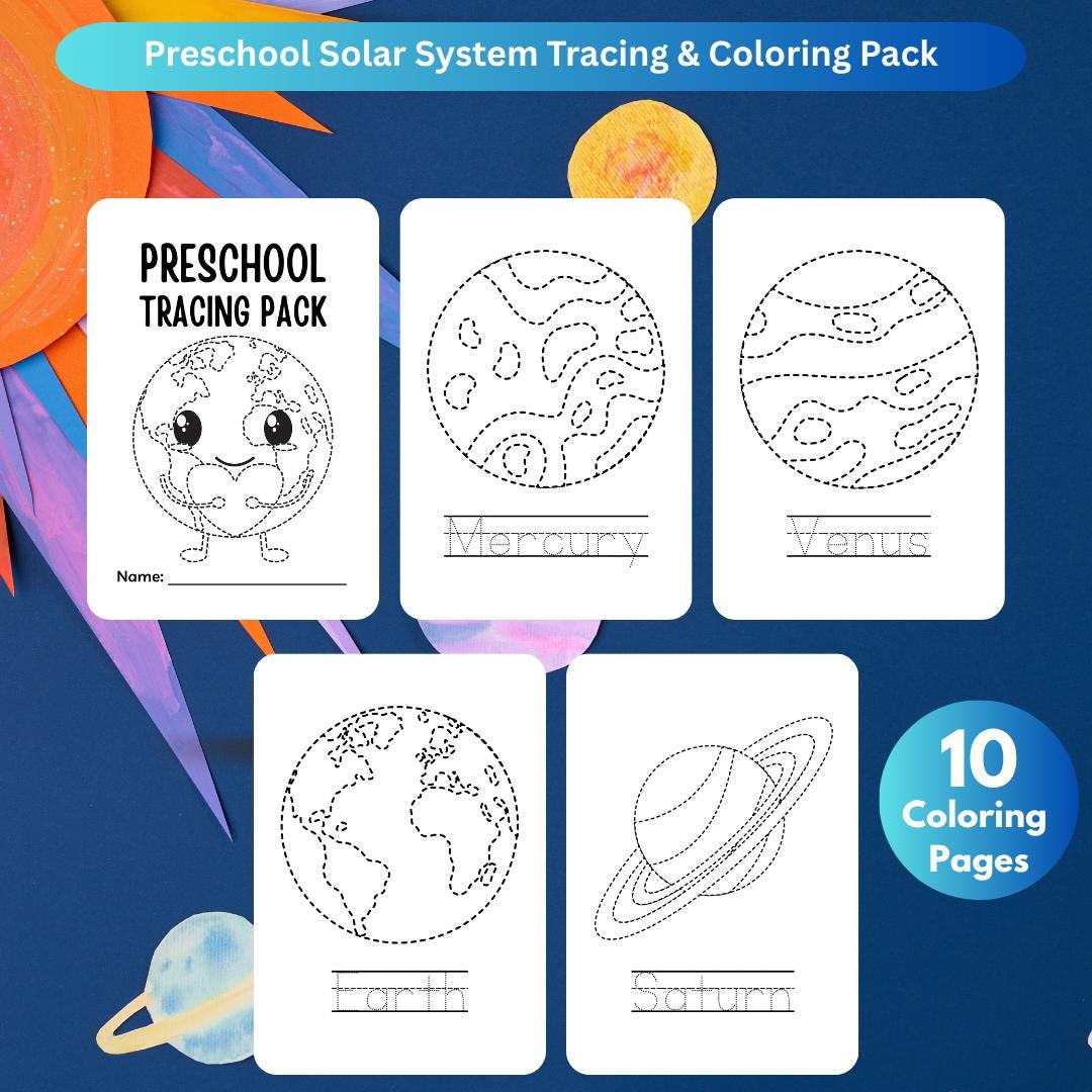 Solar System Tracing & Coloring Pack: 10 Printable Pages (digital ...
