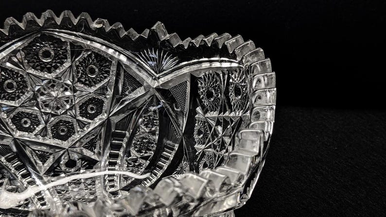 Vintage American Brilliant Large Crystal Bowl With Sawtooth Edge - Etsy