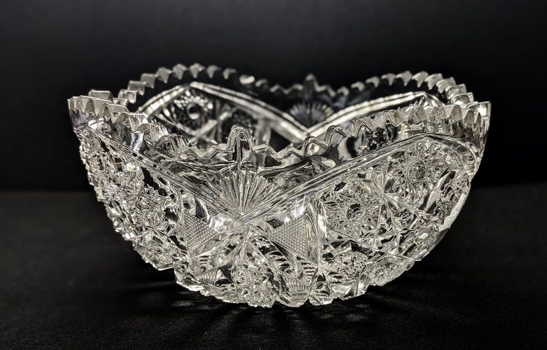 Vintage American Brilliant Large Crystal Bowl With Sawtooth Edge - Etsy