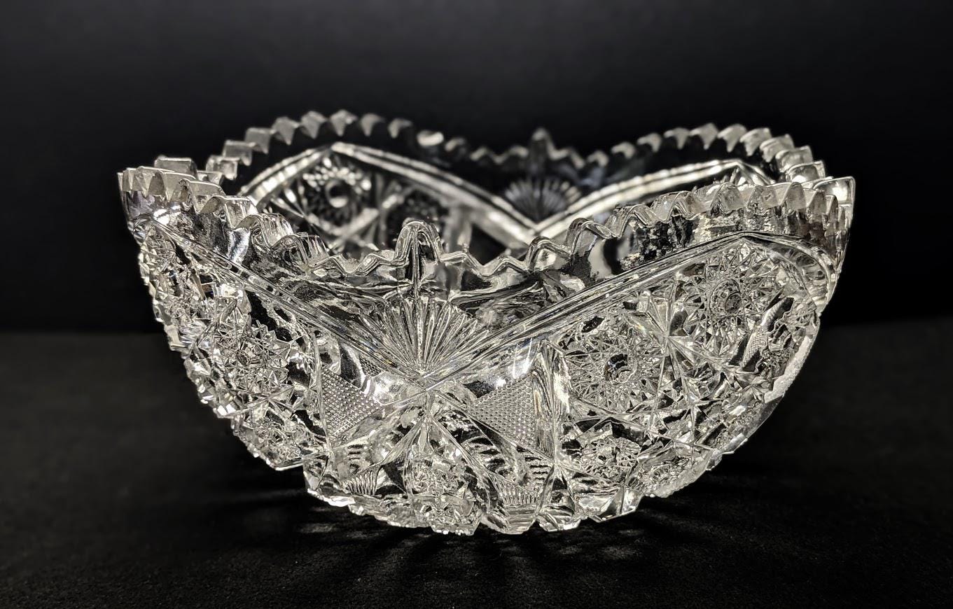 Vintage American Brilliant Large Crystal Bowl With Sawtooth Edge - Etsy