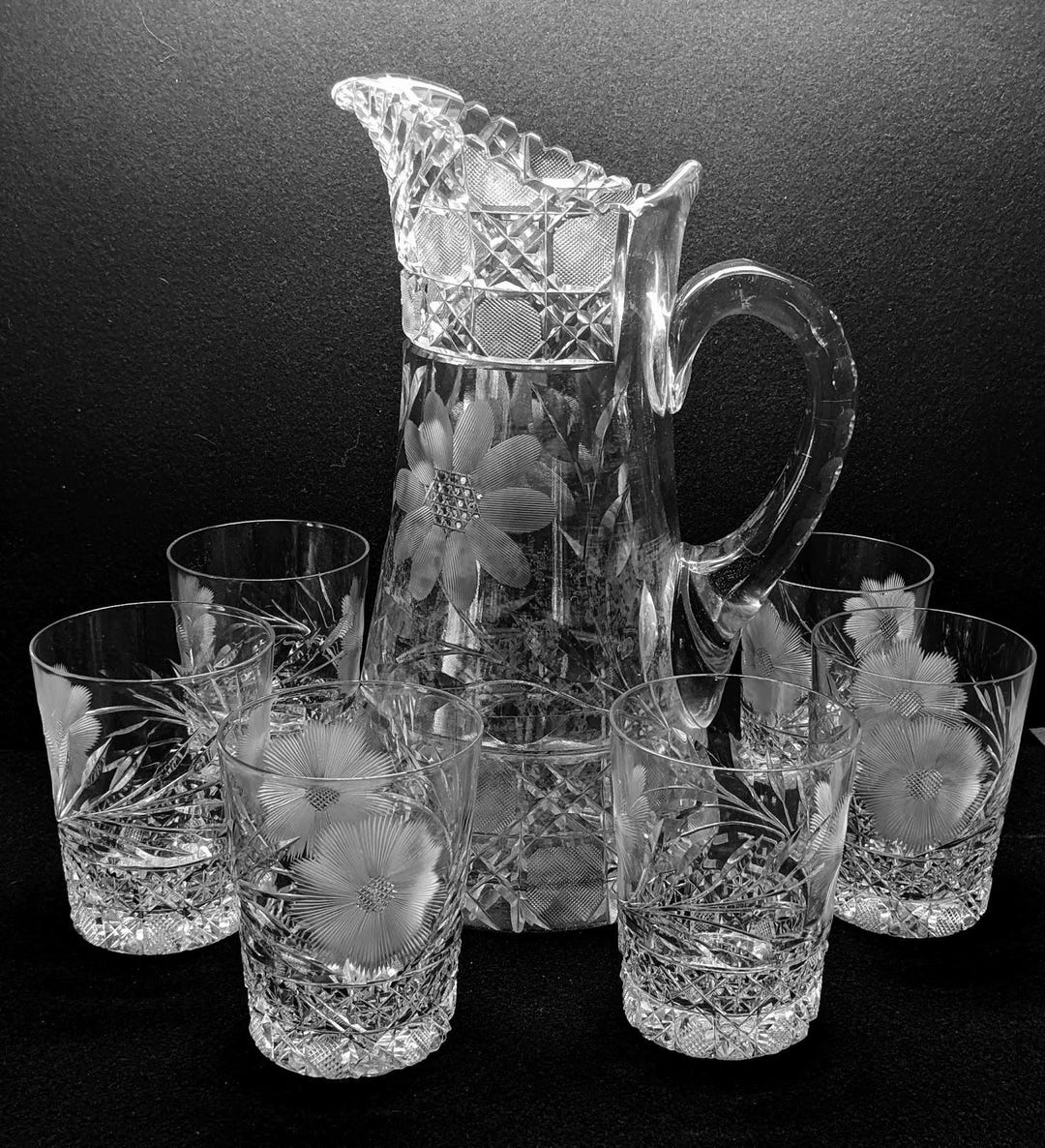 Vintage American Brilliant Cut Glass Pitcher and Cups (full Set) - Etsy