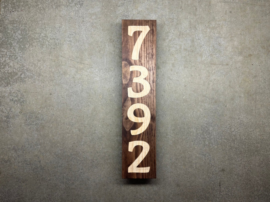 Custom House Number Driveway Wood Sign Vertical 4 Digit - Etsy