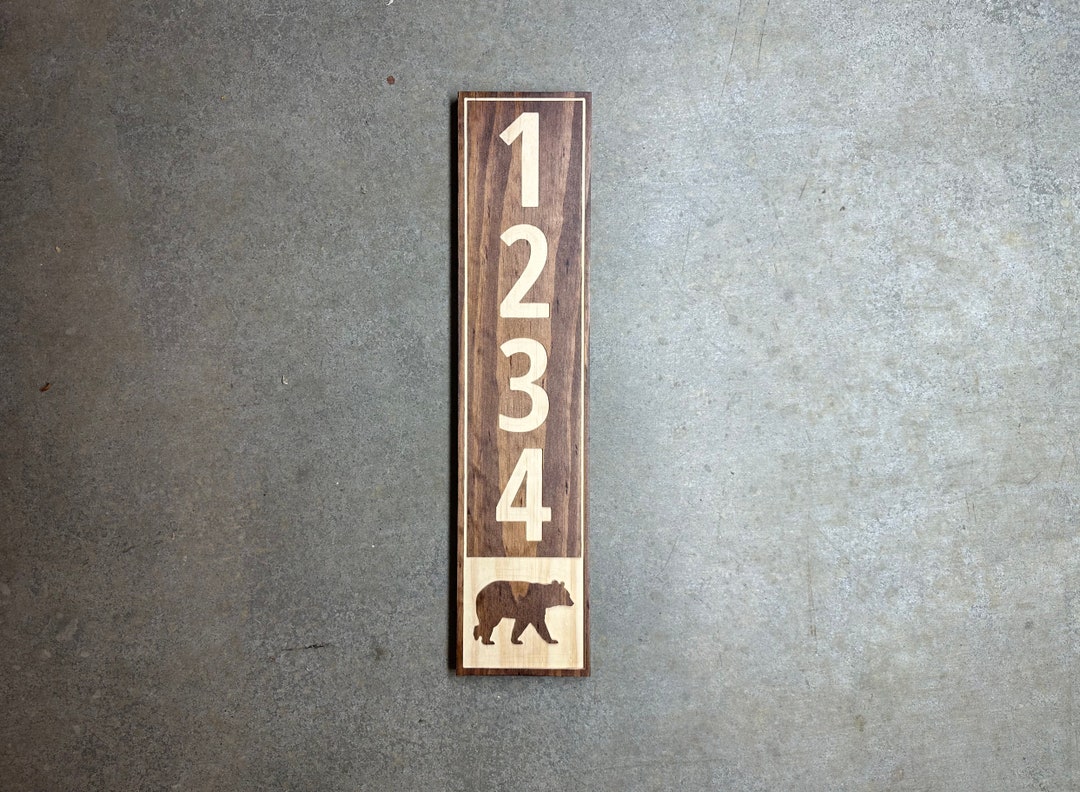 House Number Wood Sign Vertical, Custom, With Graphic 3-5 Numbers - Etsy