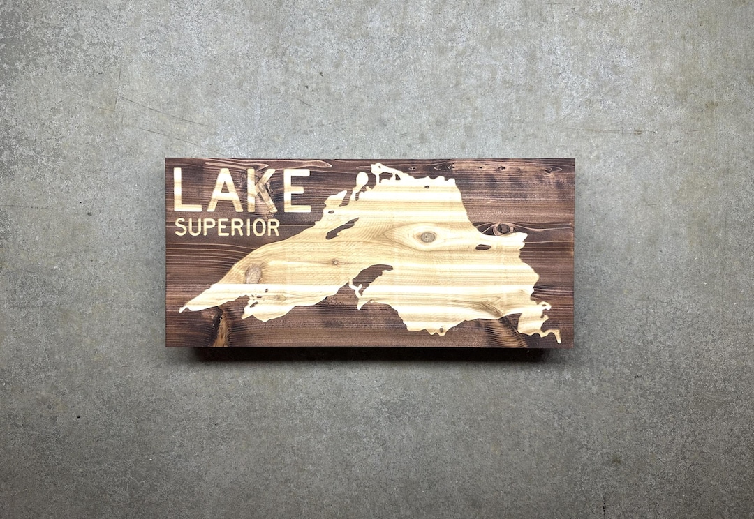 Lake Superior Wood Sign - Rustic Lake Superior Sign - Great Lake Wood ...