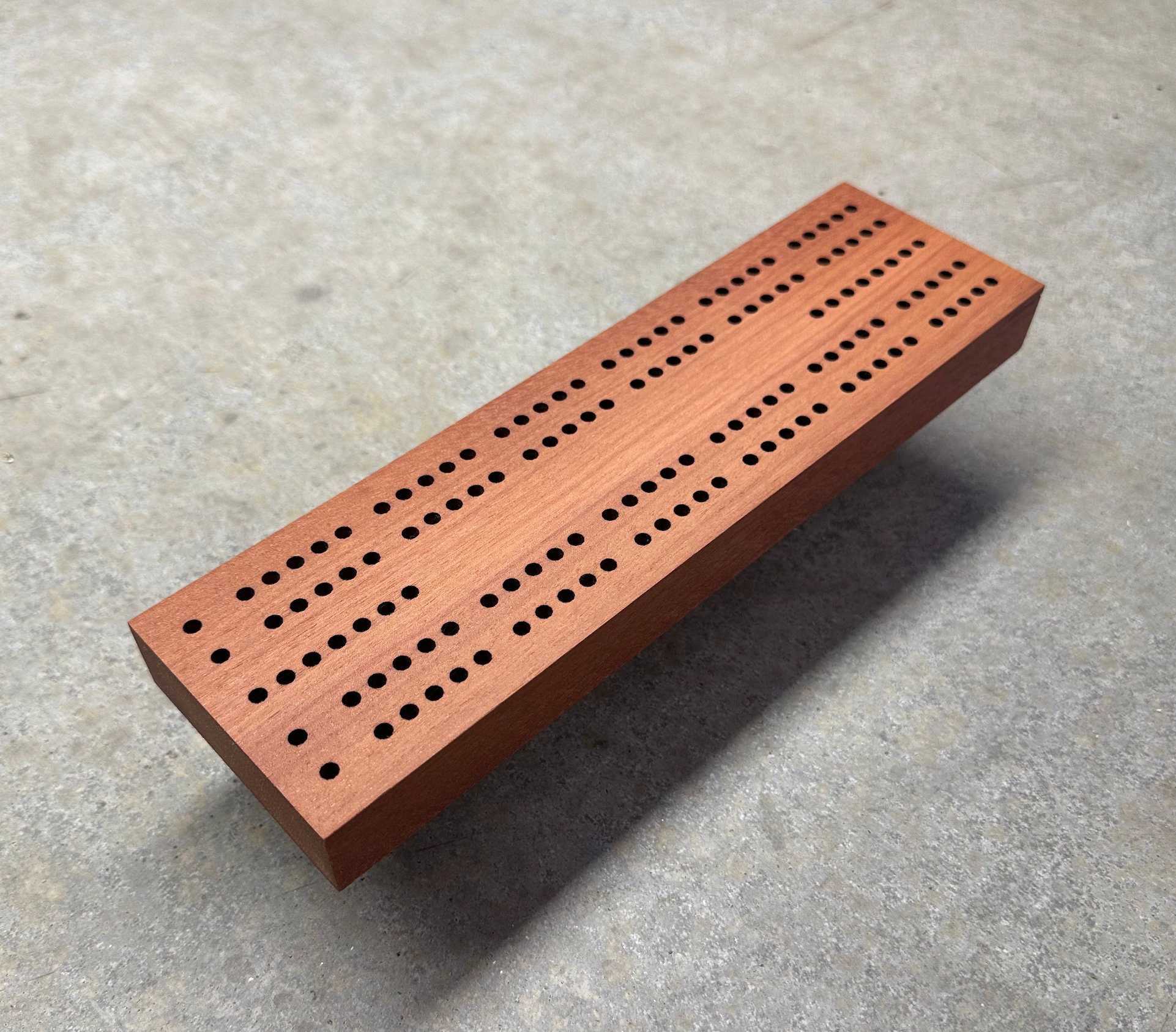 Redwood Cribbage Board - Two Player - African Redwood - With Peg Storage