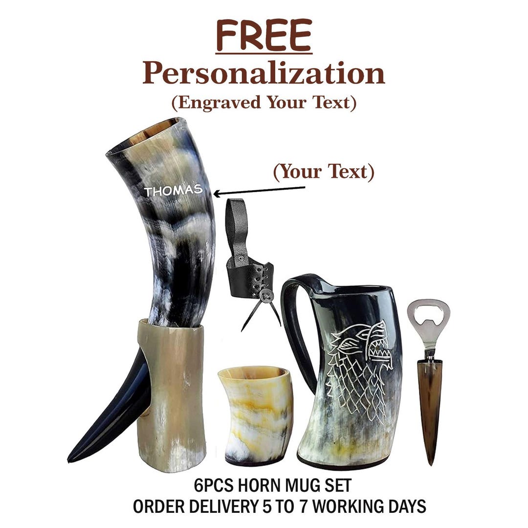 Viking Drinking Horn Mug Set Kit | Real Ox Horn for Viking Lovers ...
