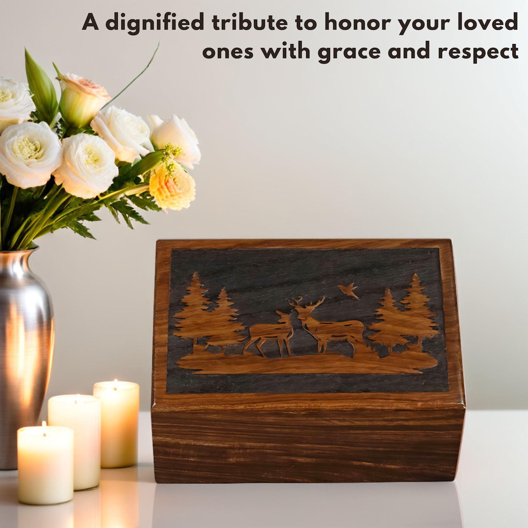 Personalized Wooden Urn | Deer in Forest Cremation Urn | Urn for Ashes ...